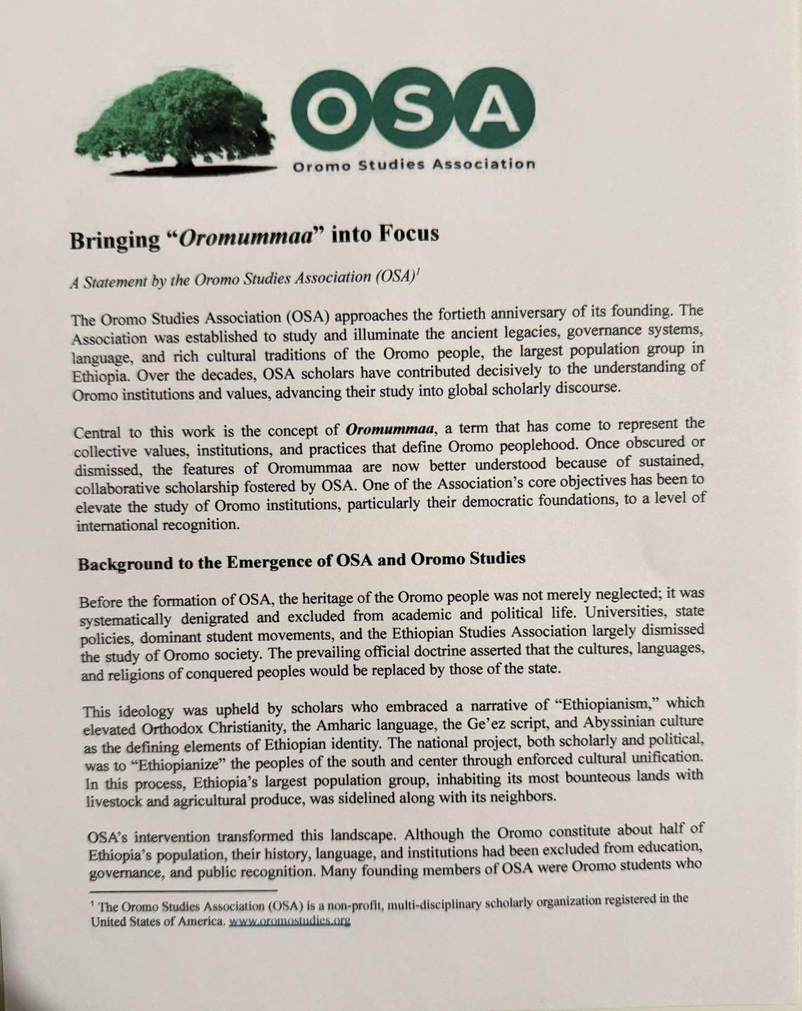 Oromo Studies Association’s Statement on Scholar Attacks | Oromedia